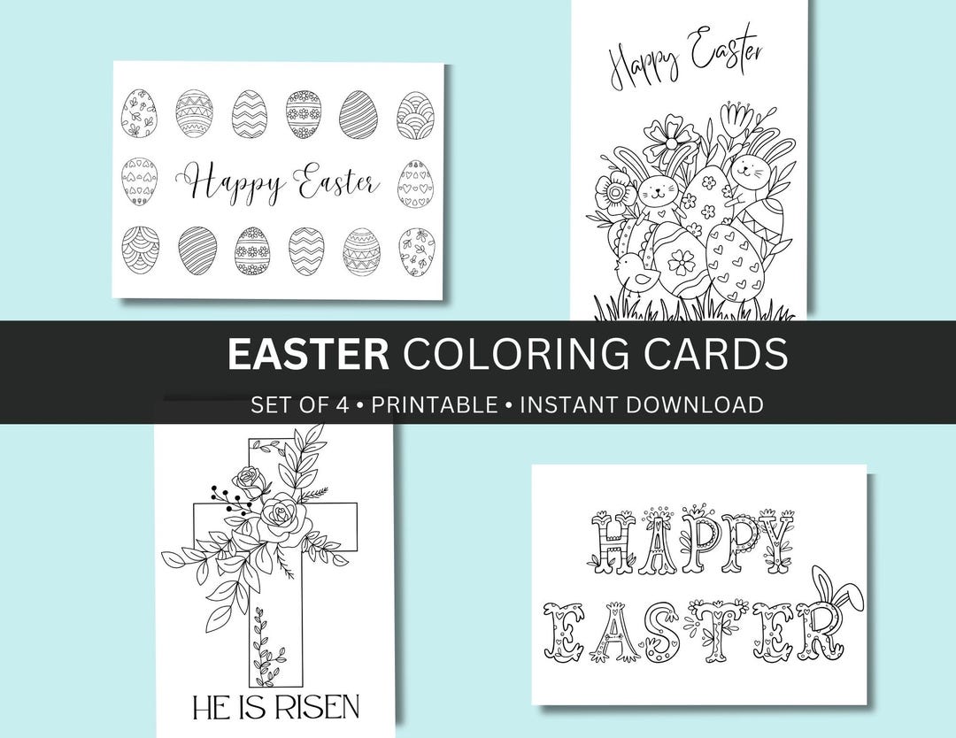 Easter Cards- Printable Coloring Page, Set of 4, Fun Greeting Cards ...