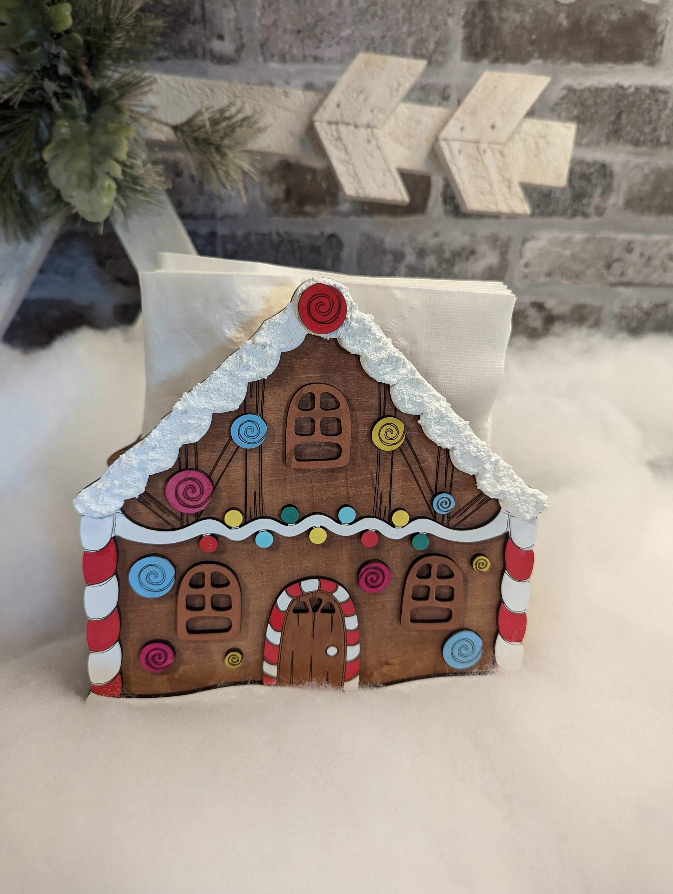 Napkin Holder Gingerbread House Seasonal Napkin Decor Gumdrops Candy ...