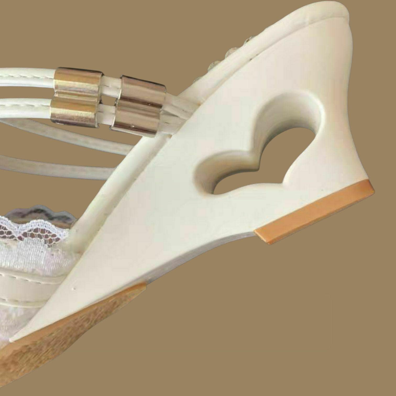 Beautiful Heart Cut Out Feminine White Lace Open Toe Wedge Sandals With ...