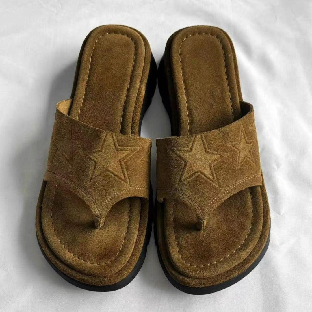 Star Tan Suede Platform Flip Flop Women’s Thong Sandals Summer Beach ...