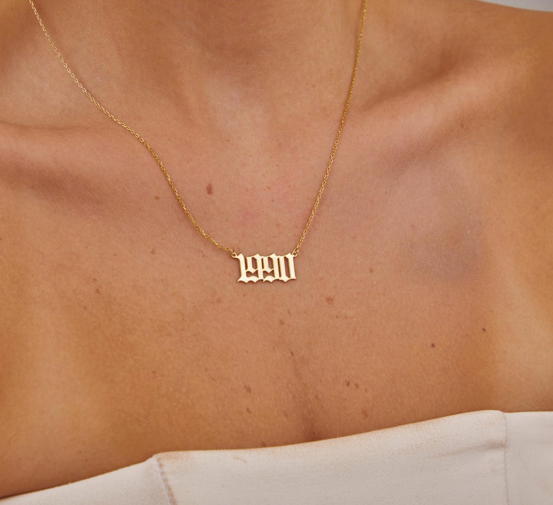 14K Gold Date Necklace, Personalized Number Jewelry, Custom Date ...
