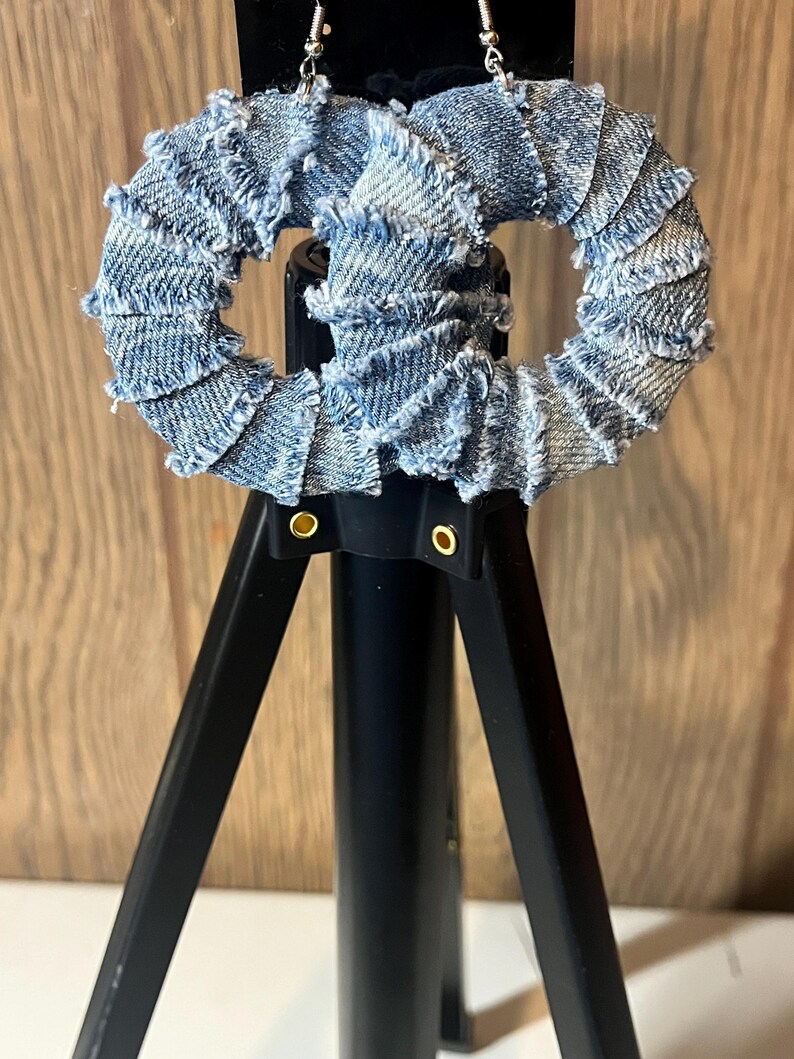 Denim Hoop Earrings - Etsy