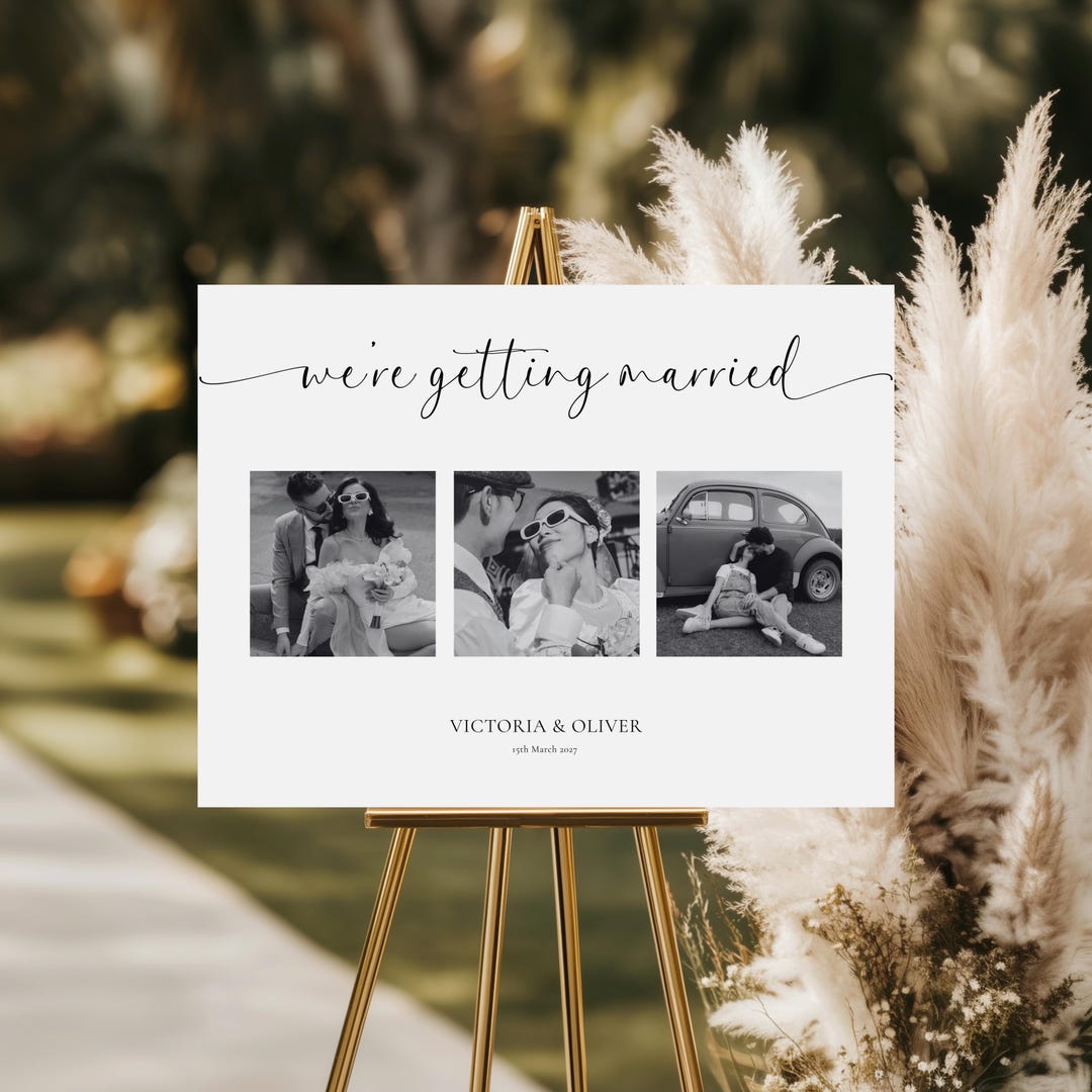 Landscape Engagement Welcome Sign Template With Photo Grid, Editable in ...