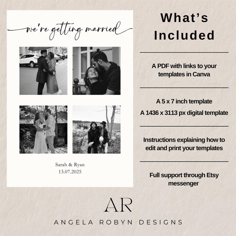 Modern Photo Grid Wedding Invitation Template, Editable Canva Design ...