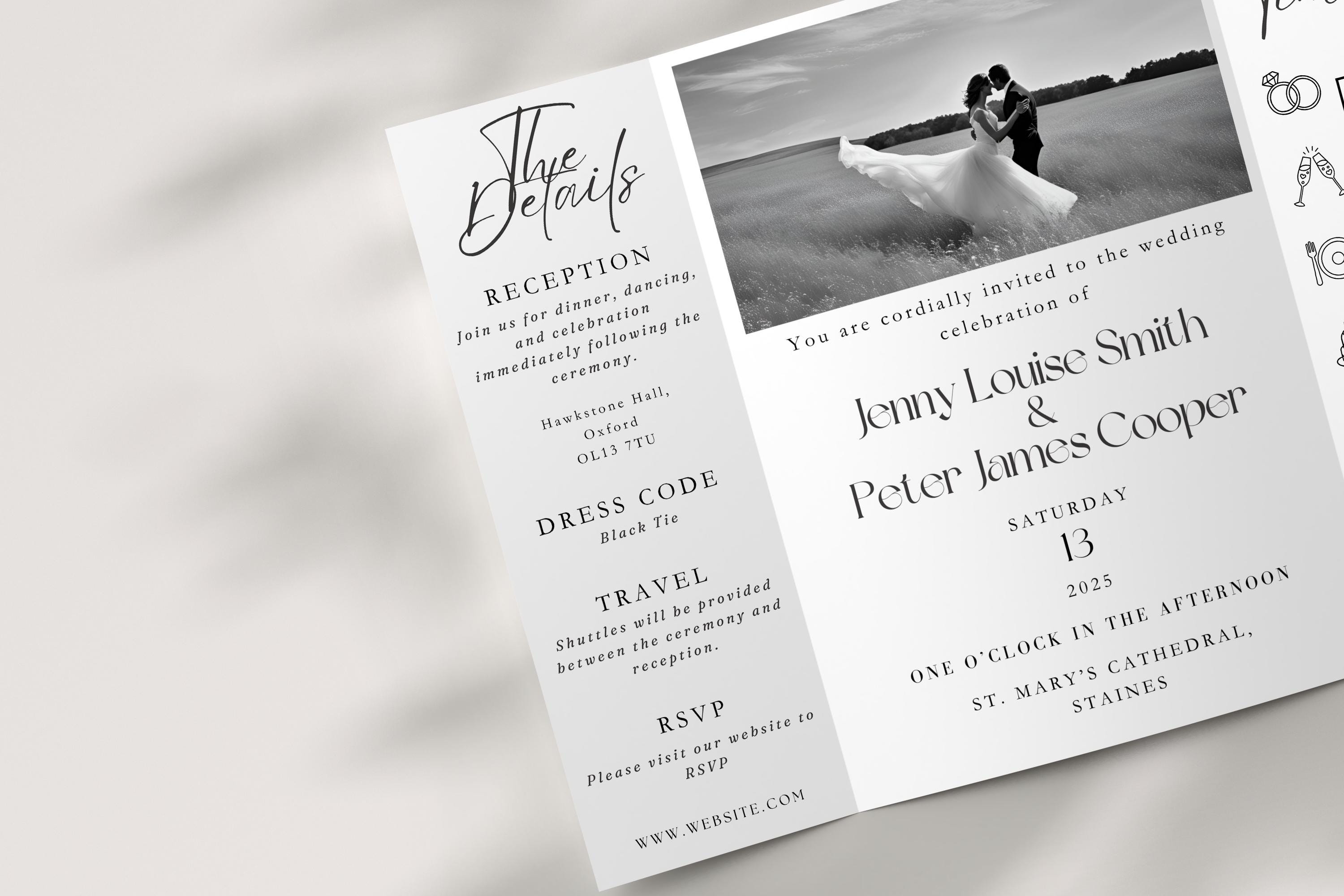 Photo Trifold Wedding Invitation Template, Editable Canva Folded ...