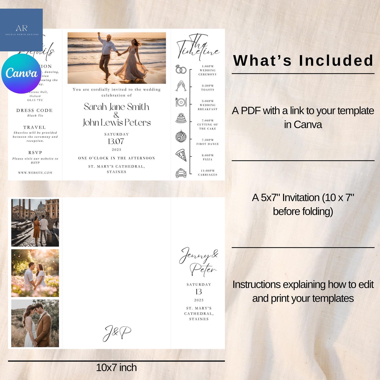 Photo Gatefold Wedding Invitation Template, Editable Canva Folded ...