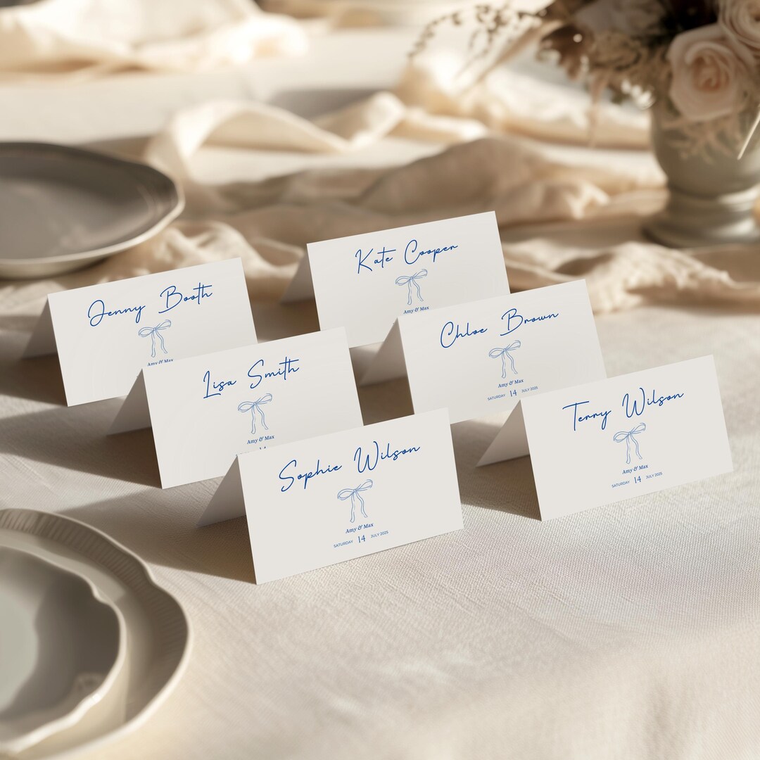 Blue Ribbon Wedding Table Signage Bundle, Editable Canva Templates ...