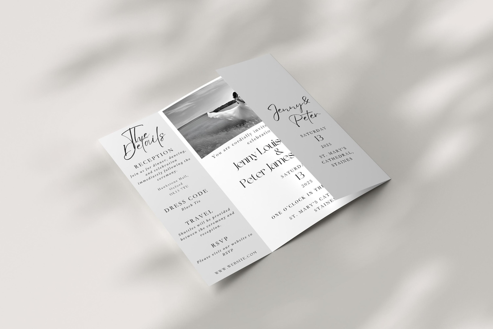 Photo Gatefold Wedding Invitation Template, Editable Canva Folded ...