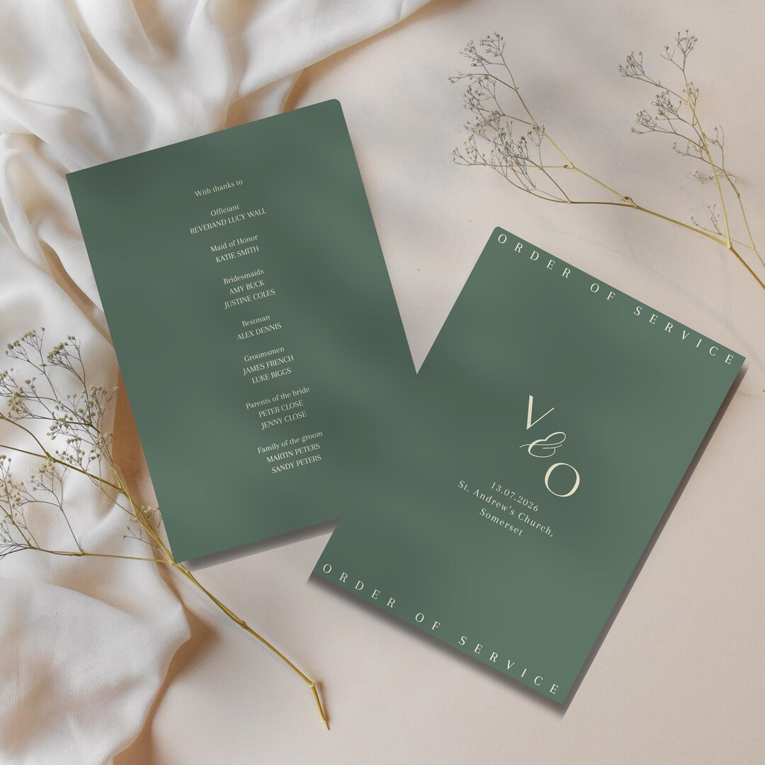Sage Green Wedding Program Template, Elegant Ceremony Agenda ...