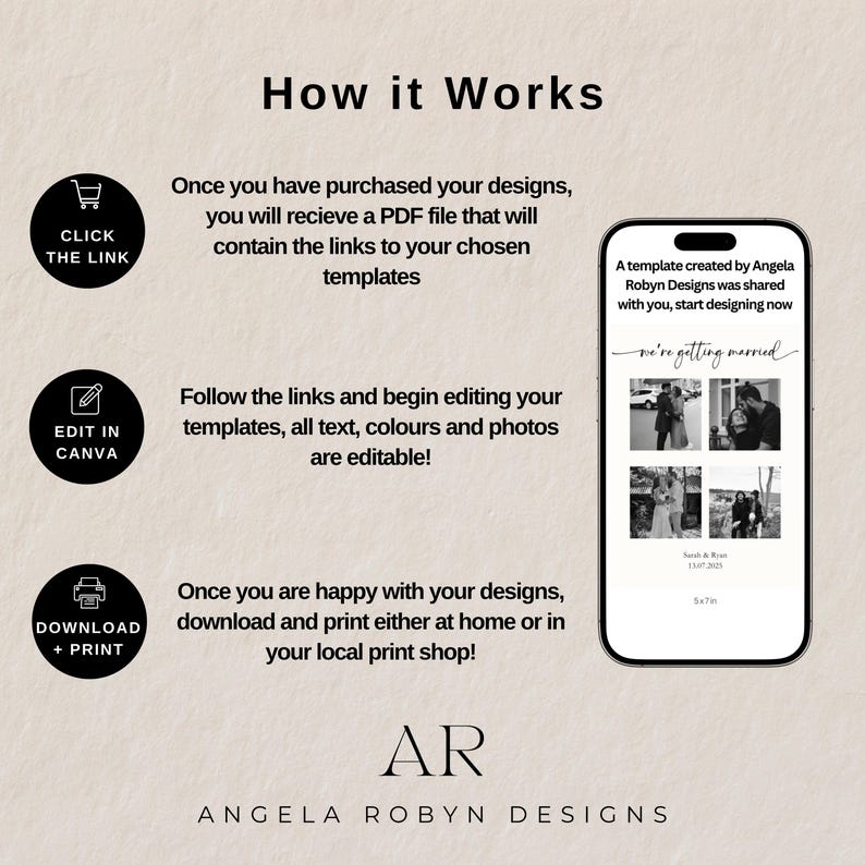 Modern Photo Grid Wedding Invitation Template, Editable Canva Design ...