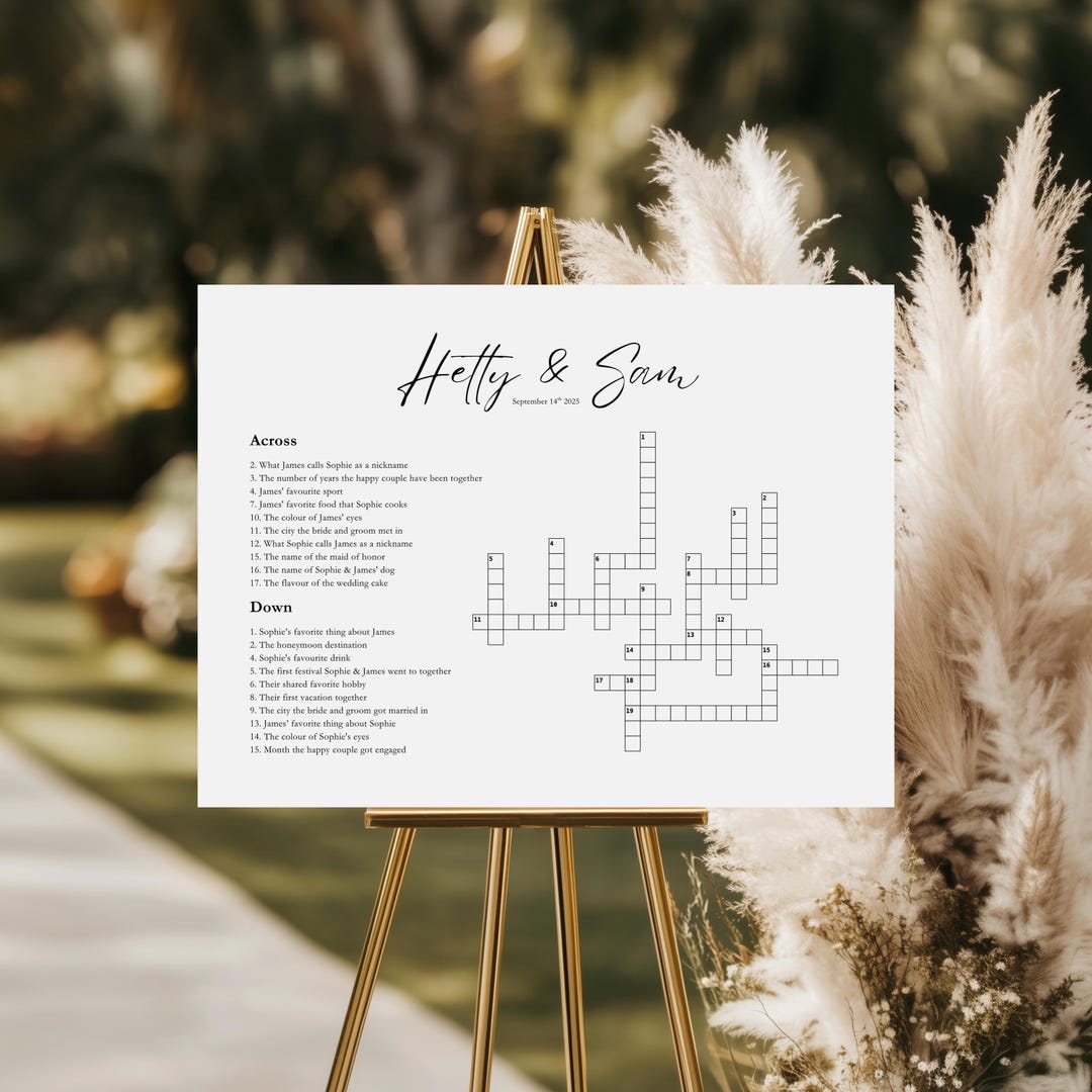 Editable Wedding Crossword Puzzle Sign, Custom Guest Game, Modern ...