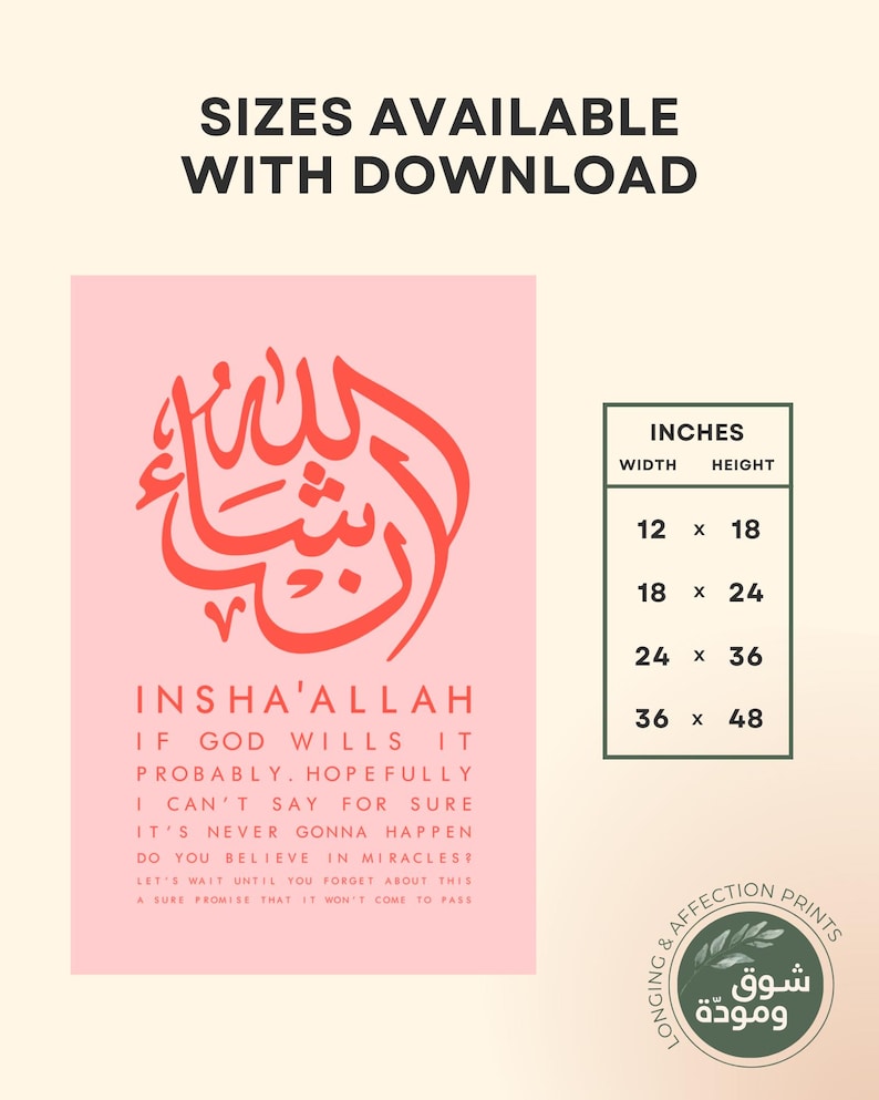 Inshallah Poster in Mint | Arabic Art Print / Digital Download / Arabic ...