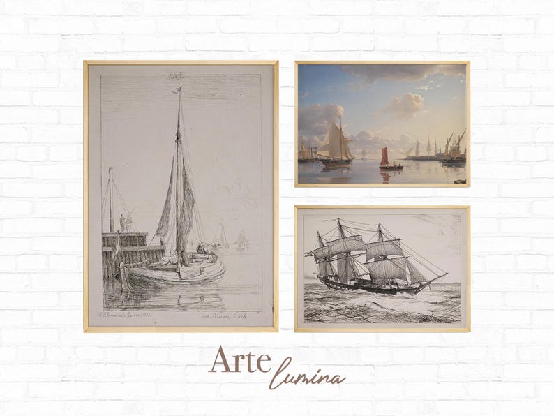 Vintage Nautical Gallery Wall Art Set of 3, Sailing Ship Prints ...