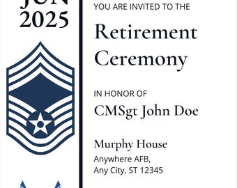 Air Force Retirement Ceremony Invitation, Printable US Air Force ...