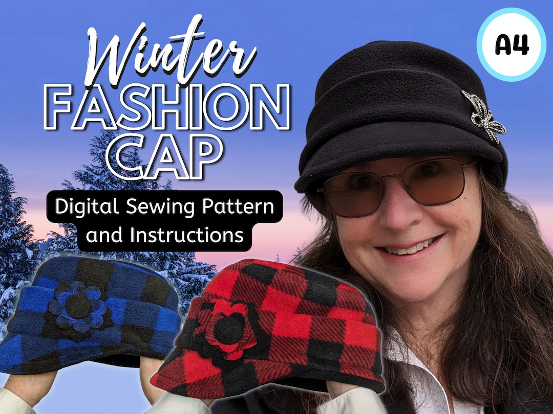 Winter Fashion Cap in 3 Sizes, Floral Template for Pin, Sewing Pattern ...
