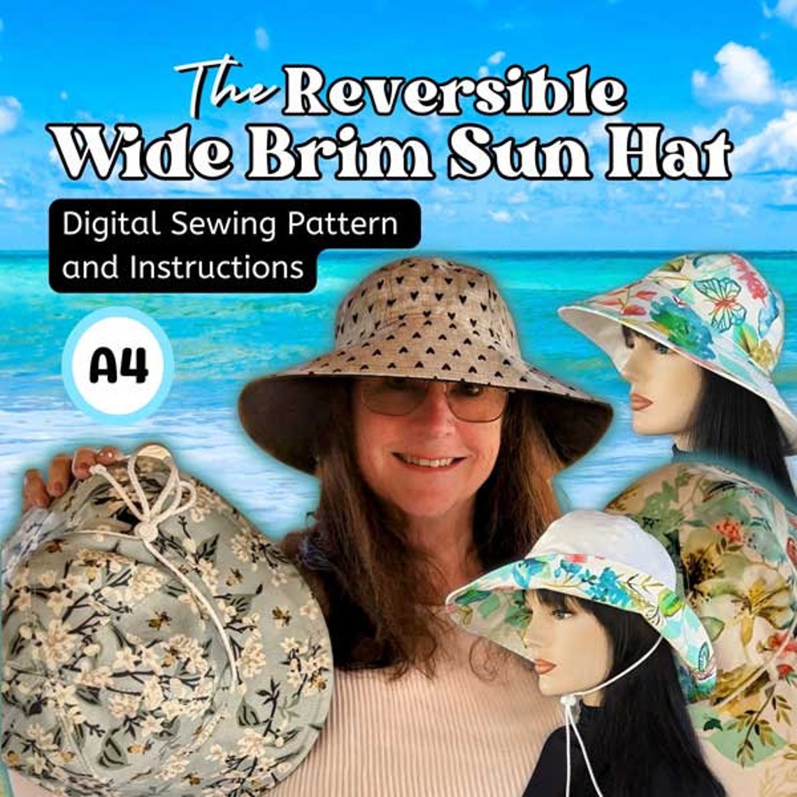 Reversible Wide Brim Sun Hat Sewing Pattern PDF, Four Adult Sizes (A4 ...