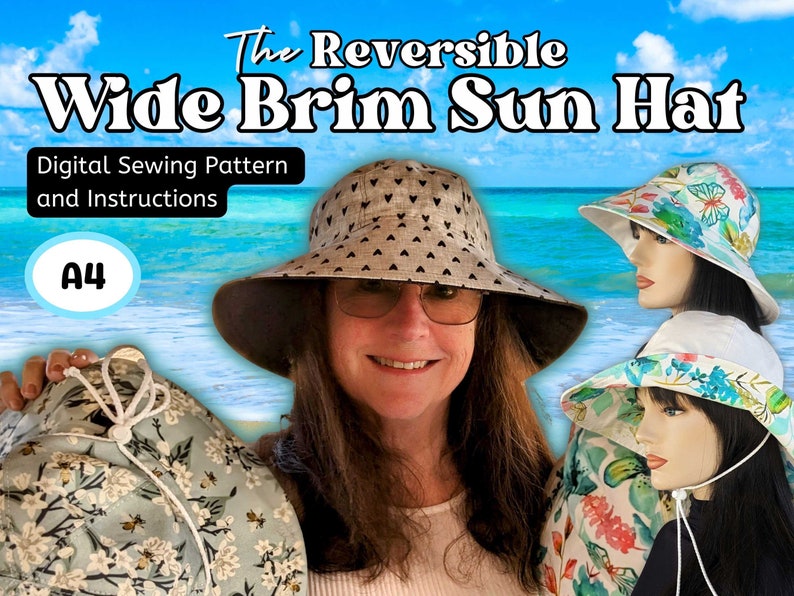 Reversible Wide Brim Sun Hat Sewing Pattern PDF, Four Adult Sizes (A4 ...