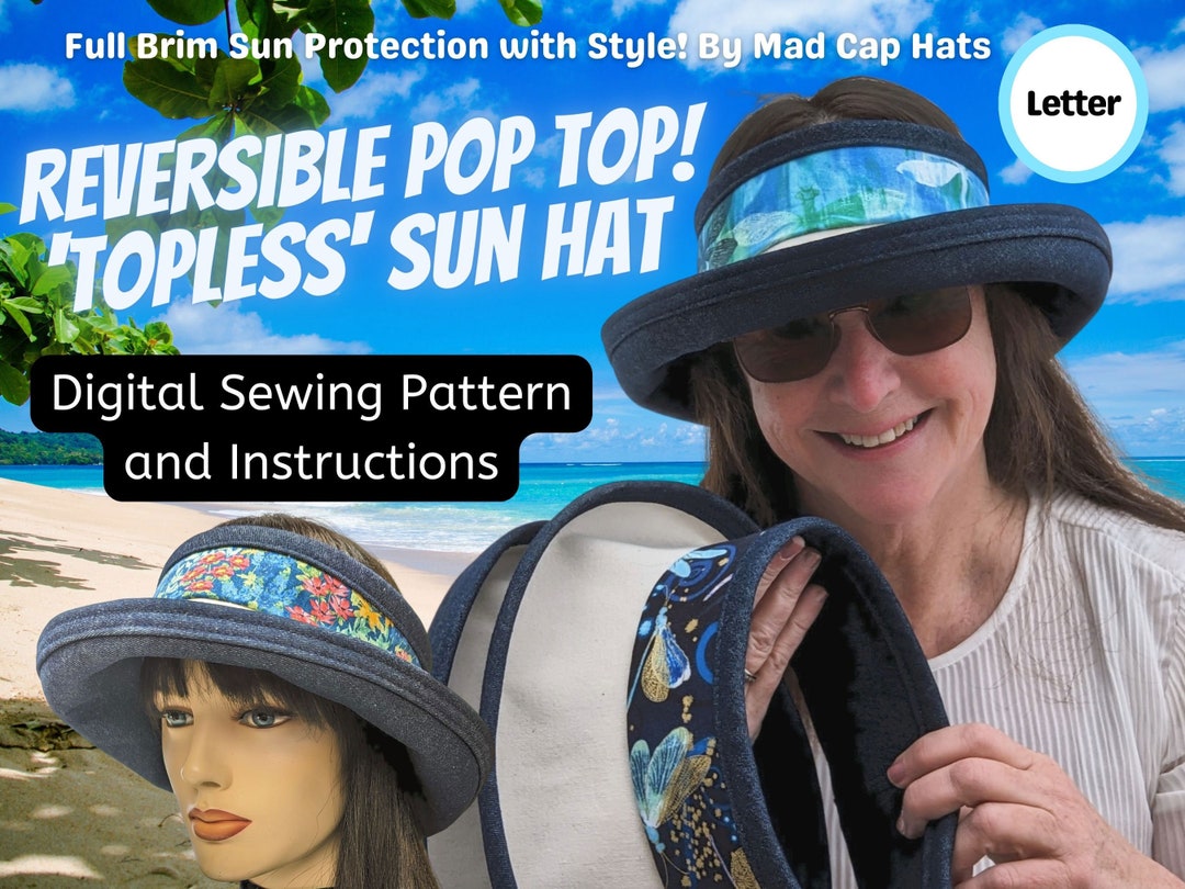 Pop Top Sun Hat Sewing Pattern, Reversible Brim Visor (digital Download ...