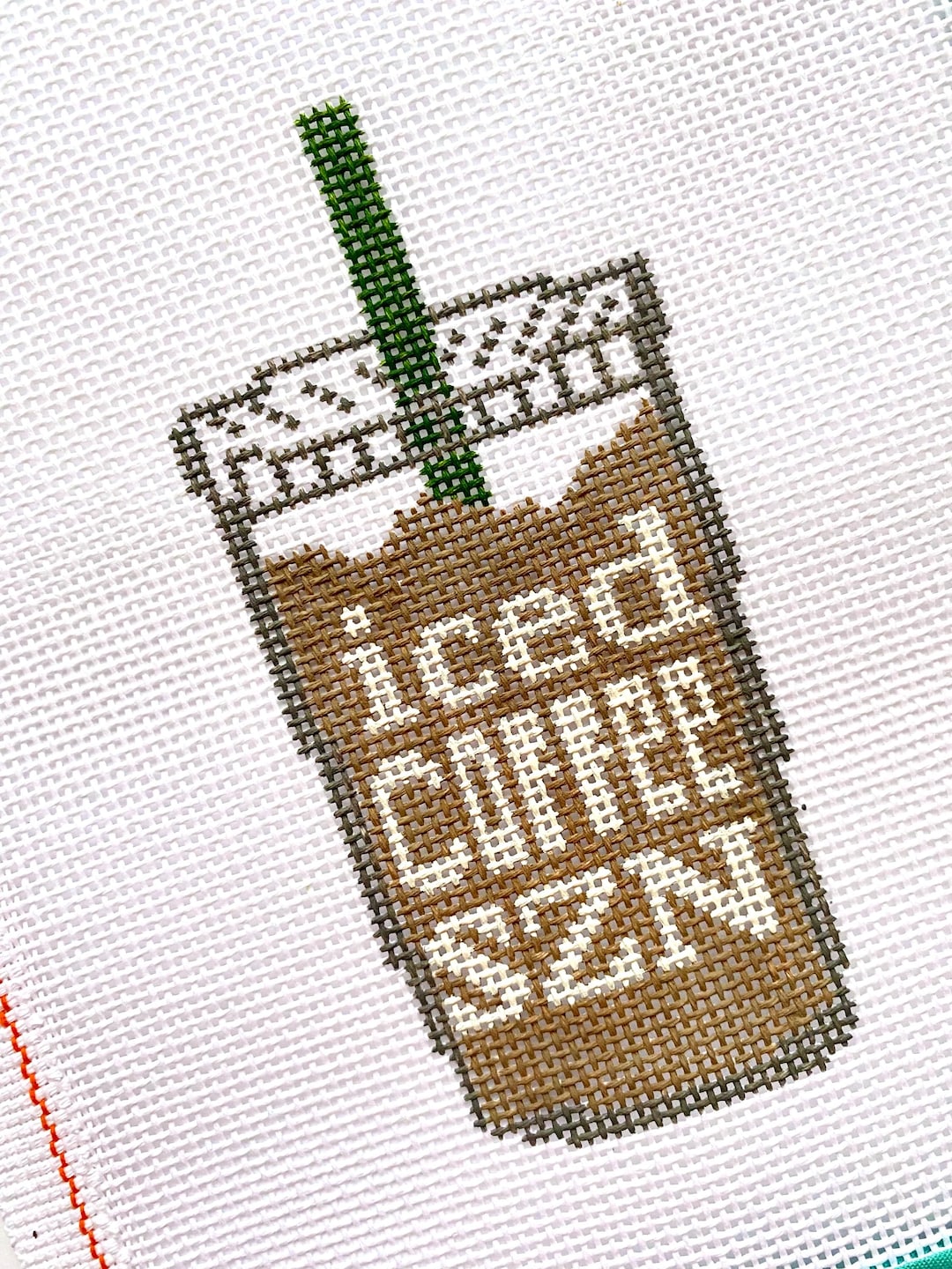 Hand Painted Iced Coffee Season Needlepoint Canvas | Stitch Painted ...