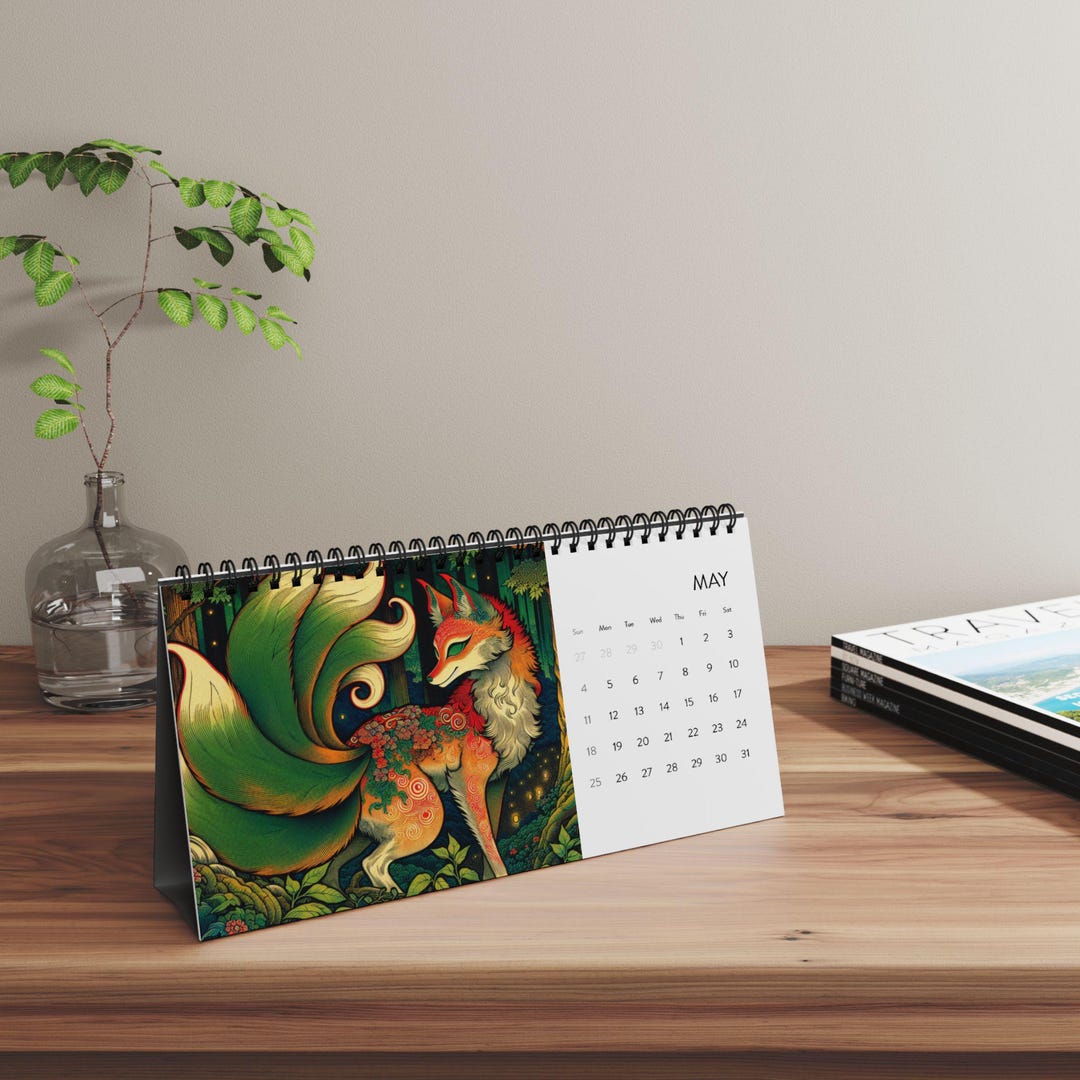 Kitsune fox 2025 Desk Calendar - Etsy UK
