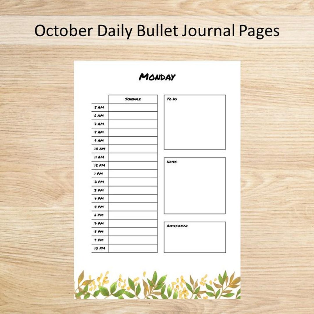 October Daily Journal Pages: Hand-drawn Leaves (A4, A5 Digital Download ...
