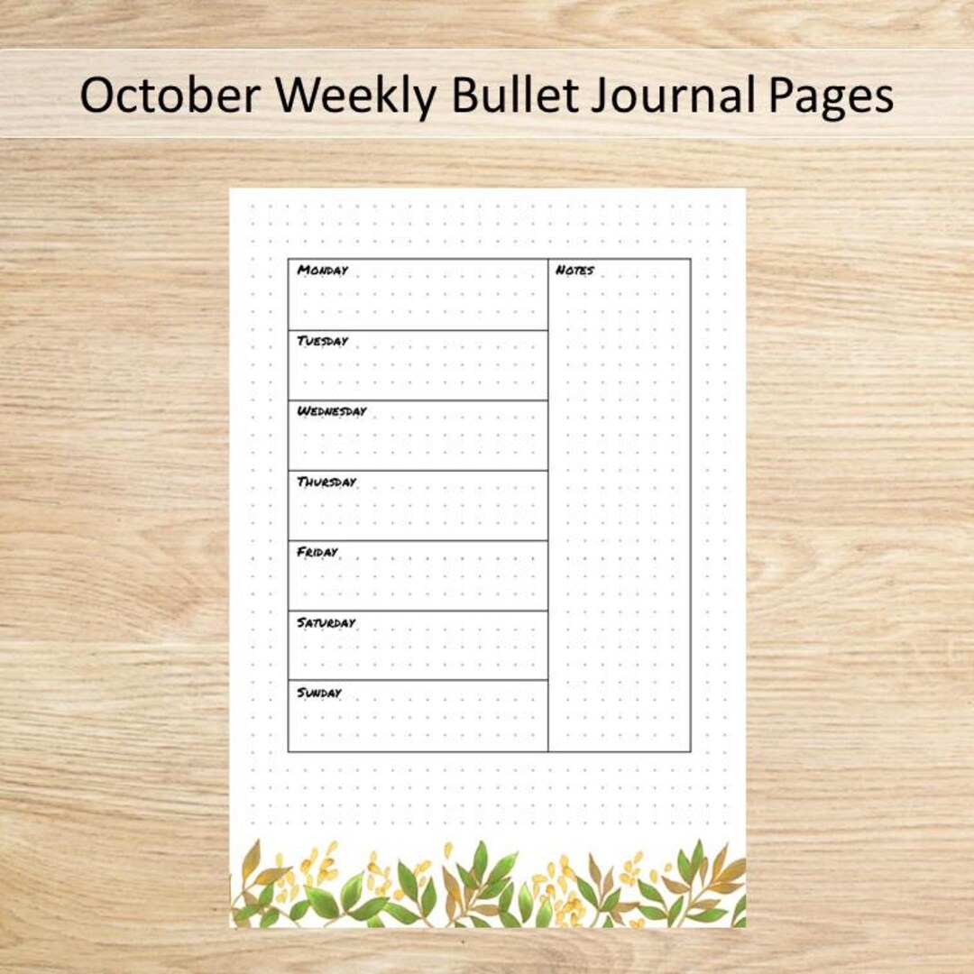 October Weekly Planner Printable: Leaf Design, A4 A5 Sizes (digital ...