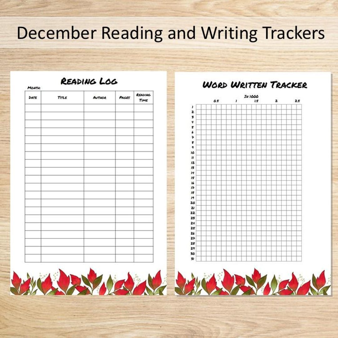 Reading and Writing Tracker Bundle for December: Leaf Illustration (A4 ...