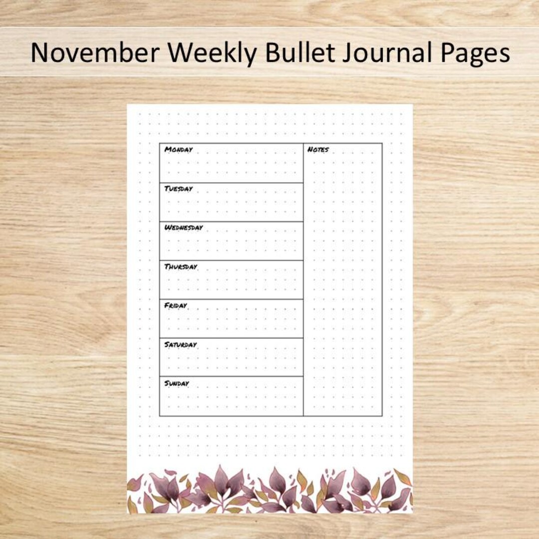 November Weekly Planner Printable: Leaf Design, A4 A5 Sizes (digital ...