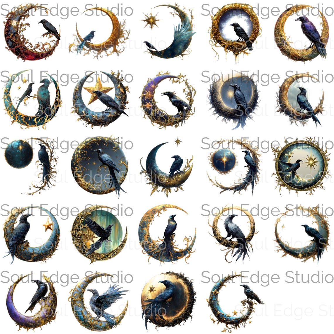 Raven Moon Clipart Collection - 24 Digital PNG Images for Instant ...