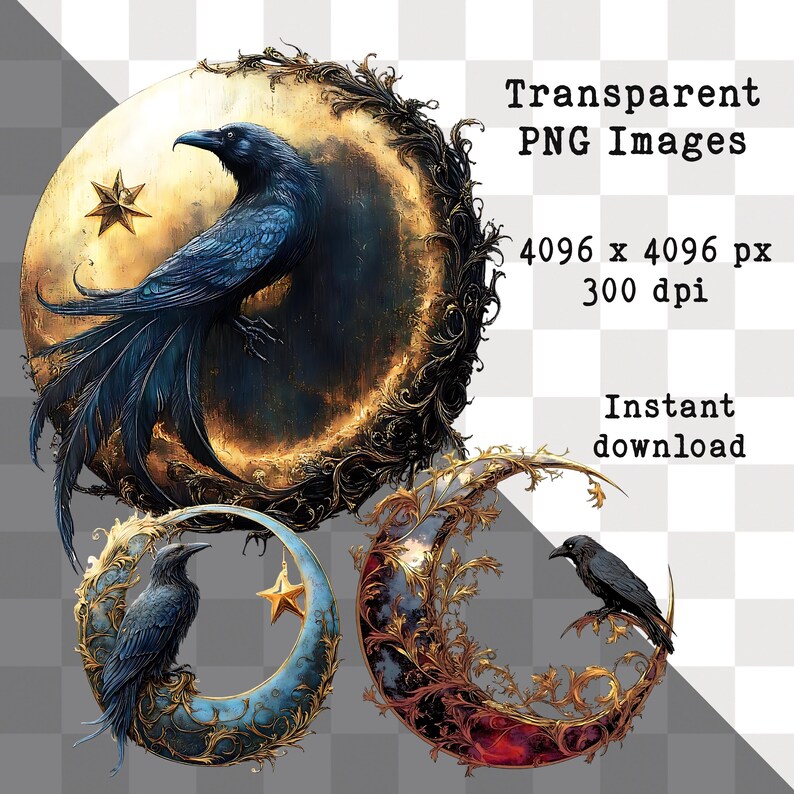 Raven Moon Clipart Collection - 24 Digital PNG Images for Instant ...