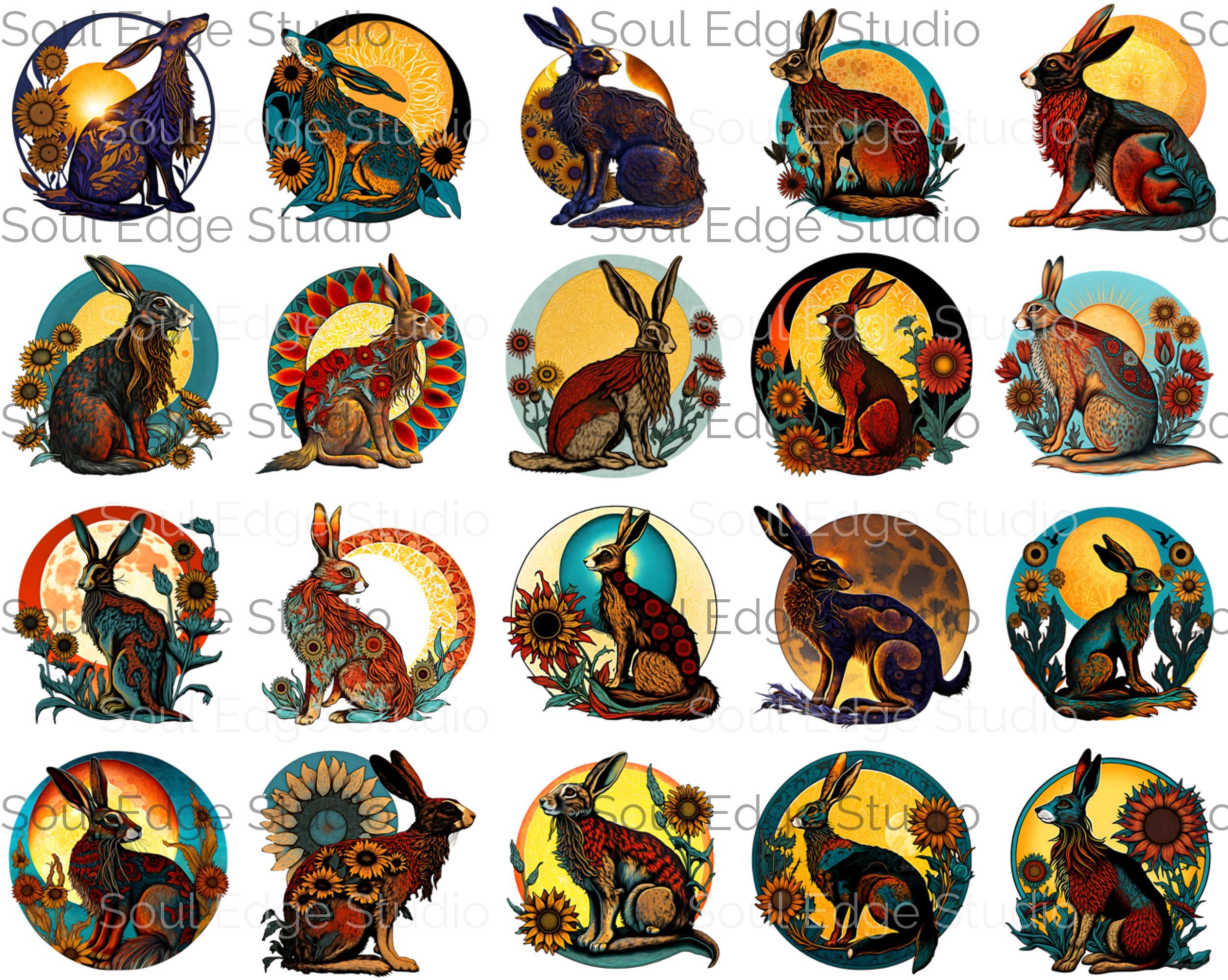 Whimsical Jackrabbit Digital Clipart - 20 PNG Images of Rabbits ...