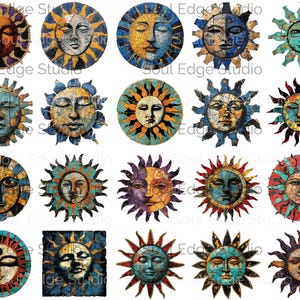 Primitive Ancient Sun Clipart Distressed Sun Designs in 20 Digital PNG ...