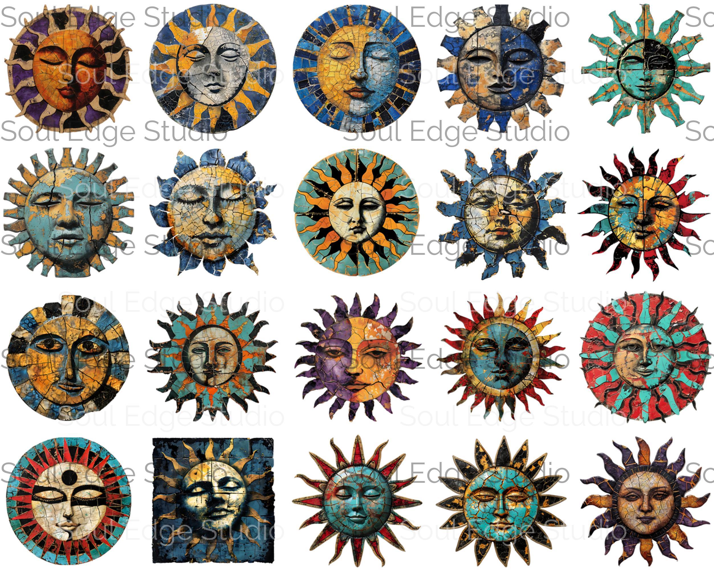 Primitive Ancient Sun Clipart Distressed Sun Designs in 20 Digital PNG ...