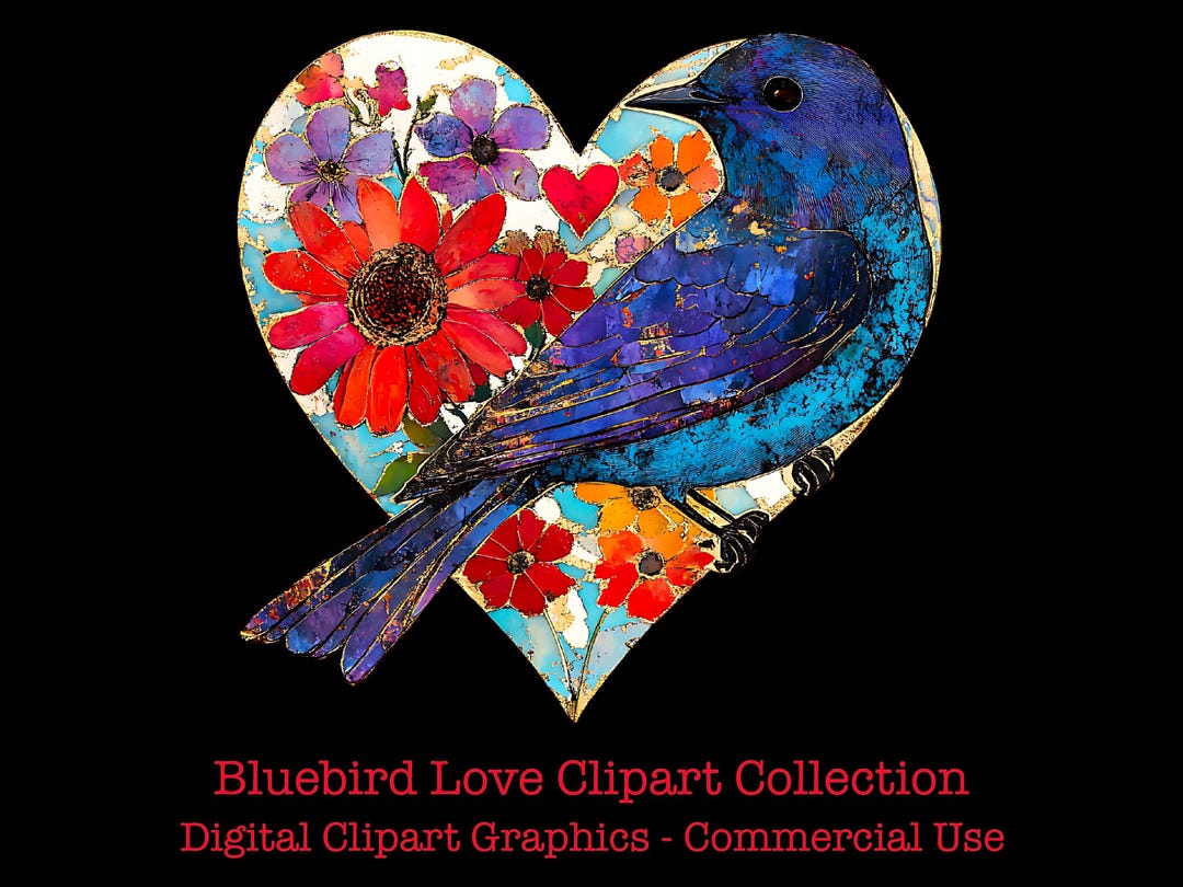 Bluebird Love 20 Digital Clipart Graphics Featuring Whimsical Hearts ...