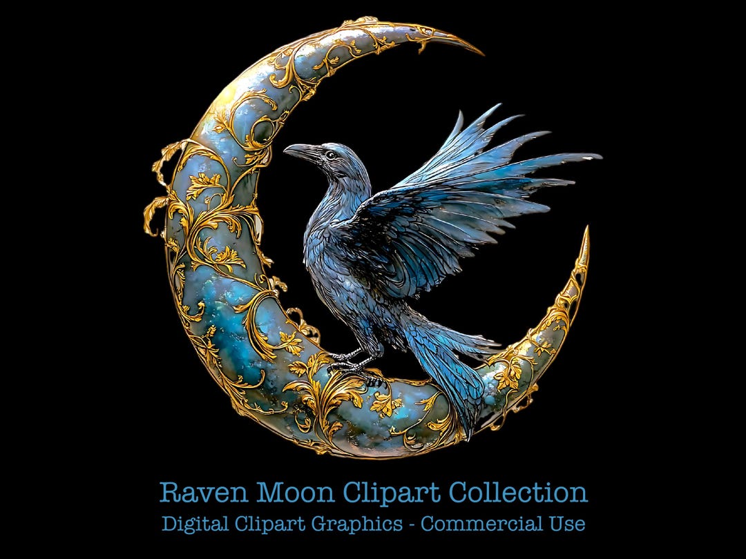 Raven Moon Clipart Collection - 24 Digital PNG Images for Instant ...
