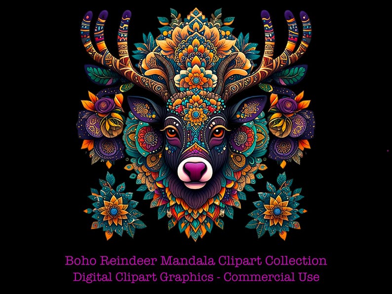 Boho Reindeer Mandala Clipart Collection - 12 High-quality PNG Images ...