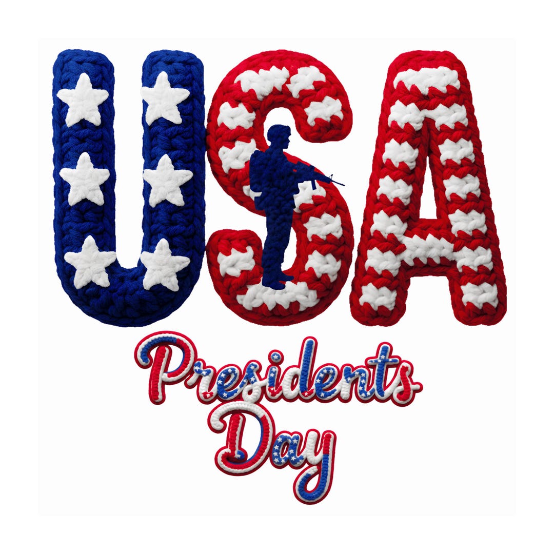 Presidents Day USA PNG, Crochet American Flag Letters, Patriotic Yarn ...
