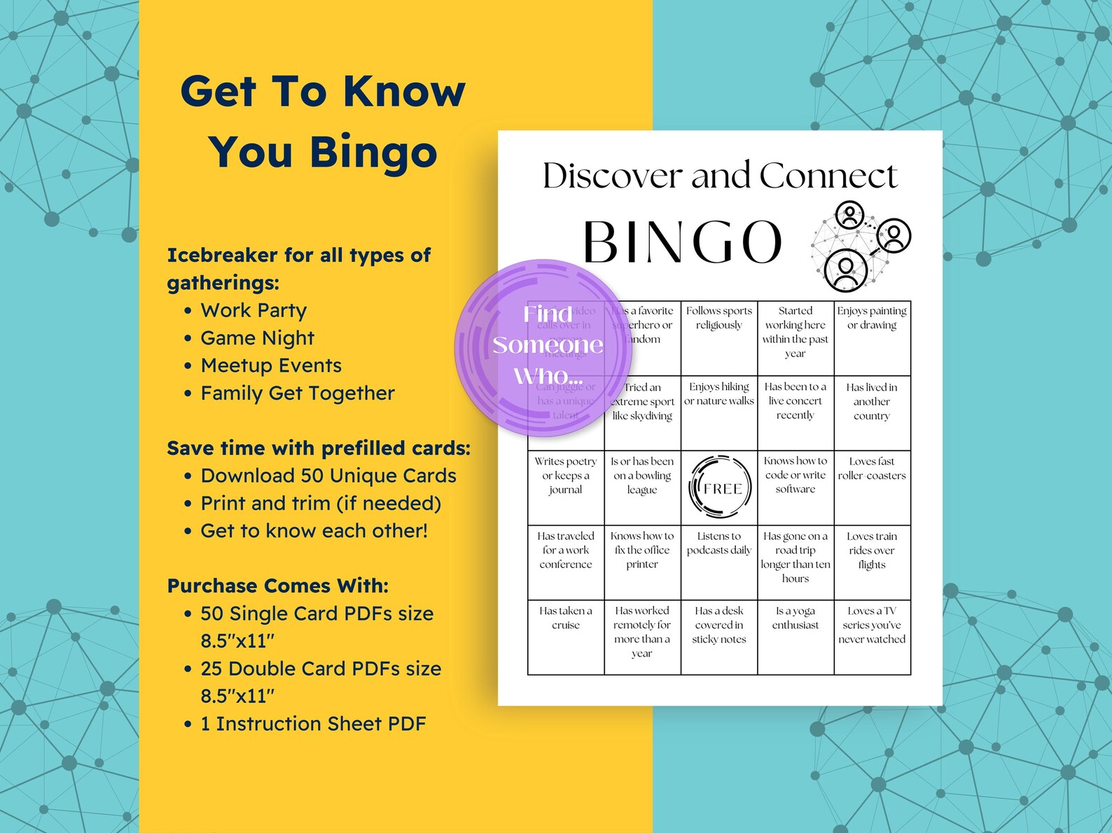 Get to Know You Bingo, Team Building Find Someone Who Game Night ...