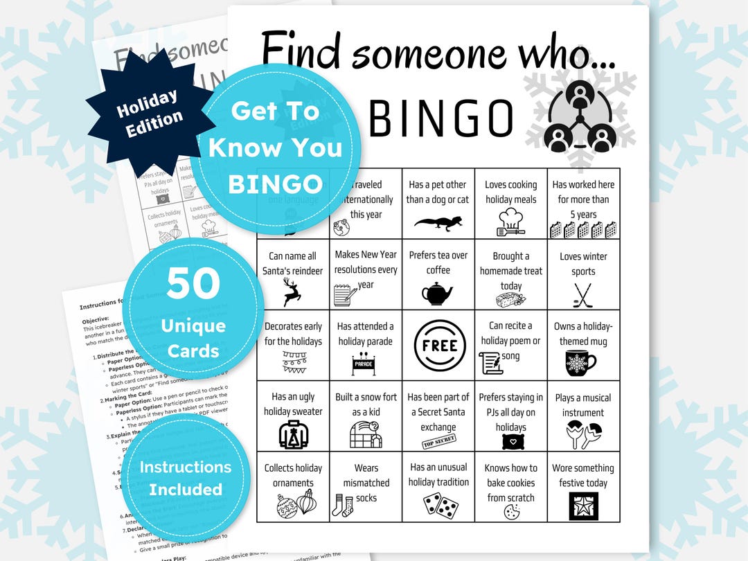 Getting to Know You Coworker Bingo, Holiday Team Building Game, Office ...