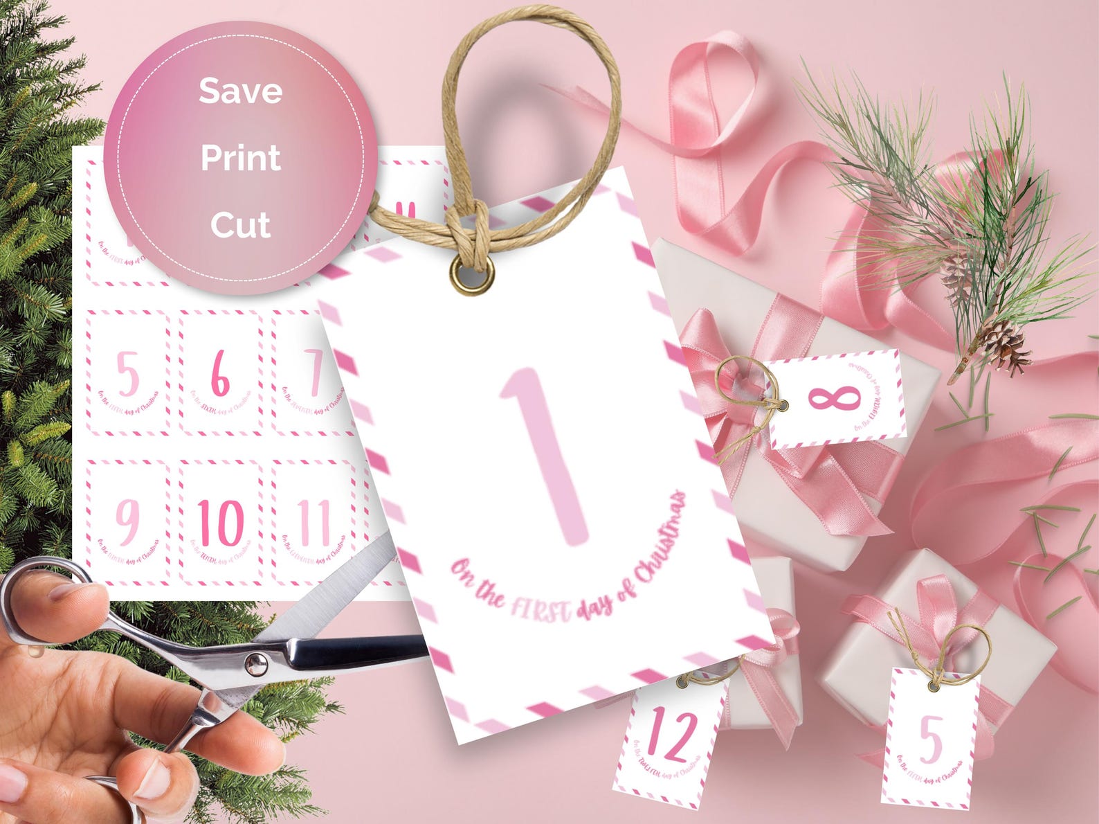 Printable Christmas Gift Tag Pink Holiday Label Number Digital Download ...