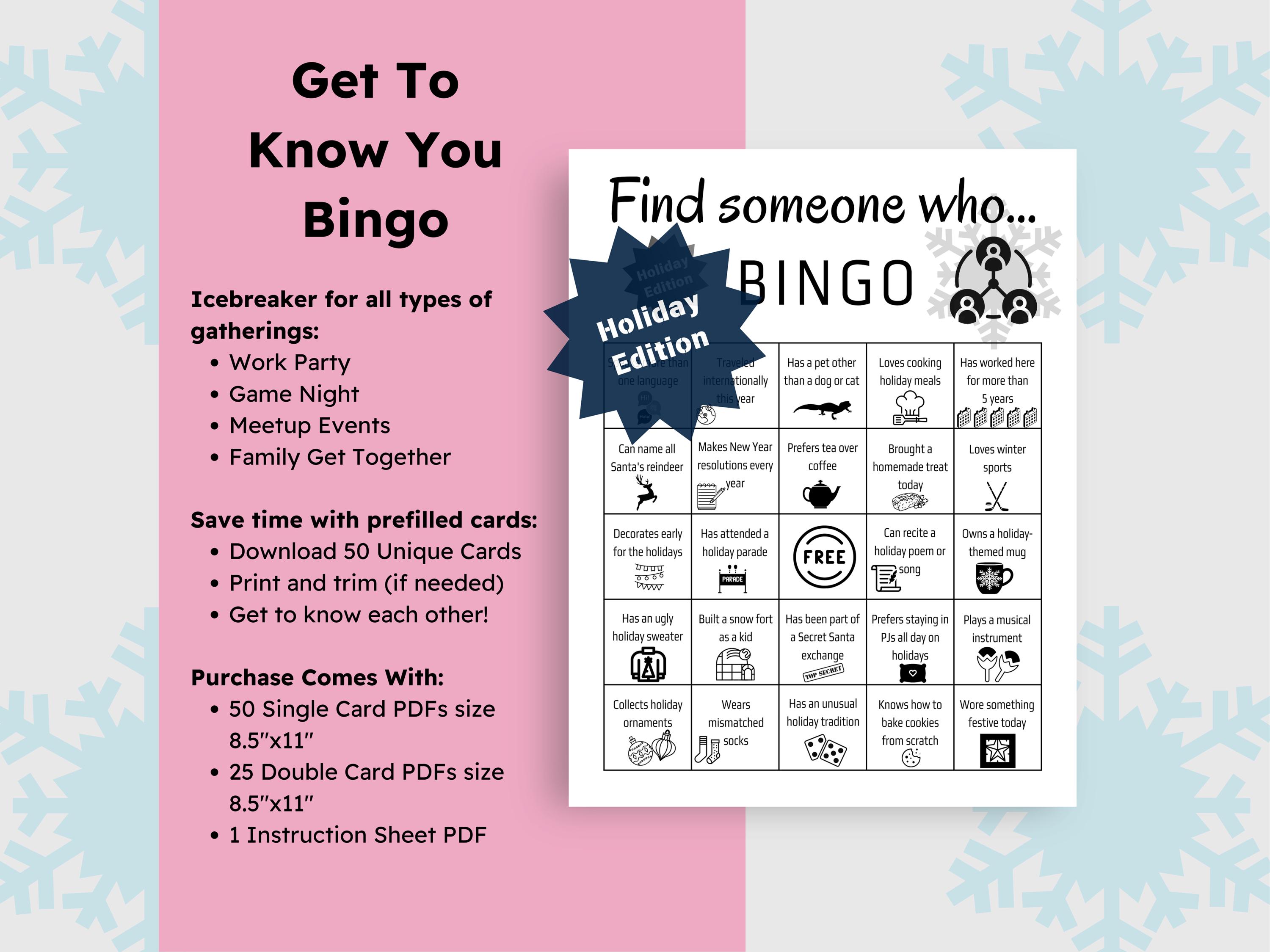 Getting to Know You Coworker Bingo, Holiday Team Building Game, Office ...
