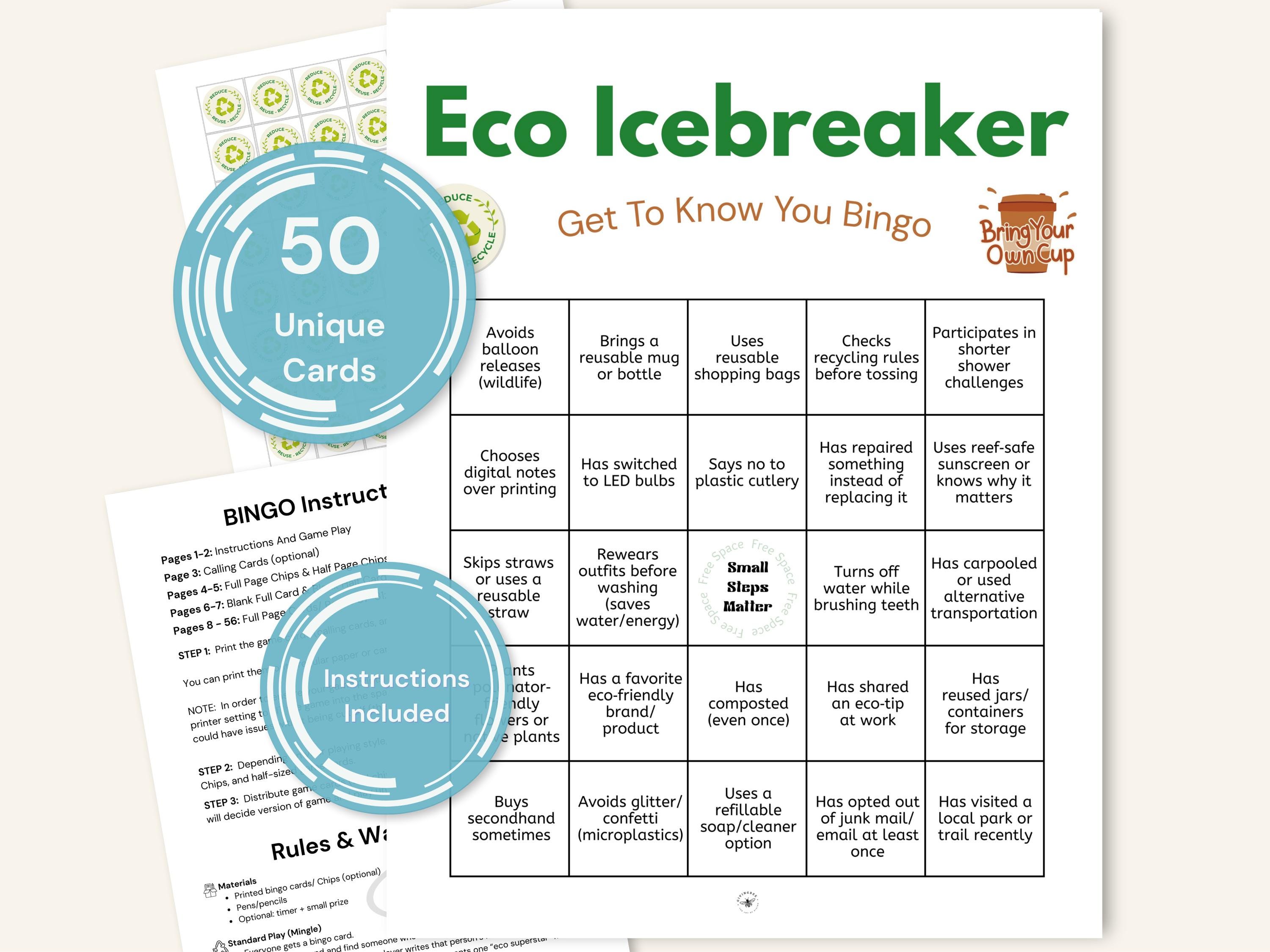 Eco Icebreaker Get to Know You Bingo| Printable Team Building Game ...