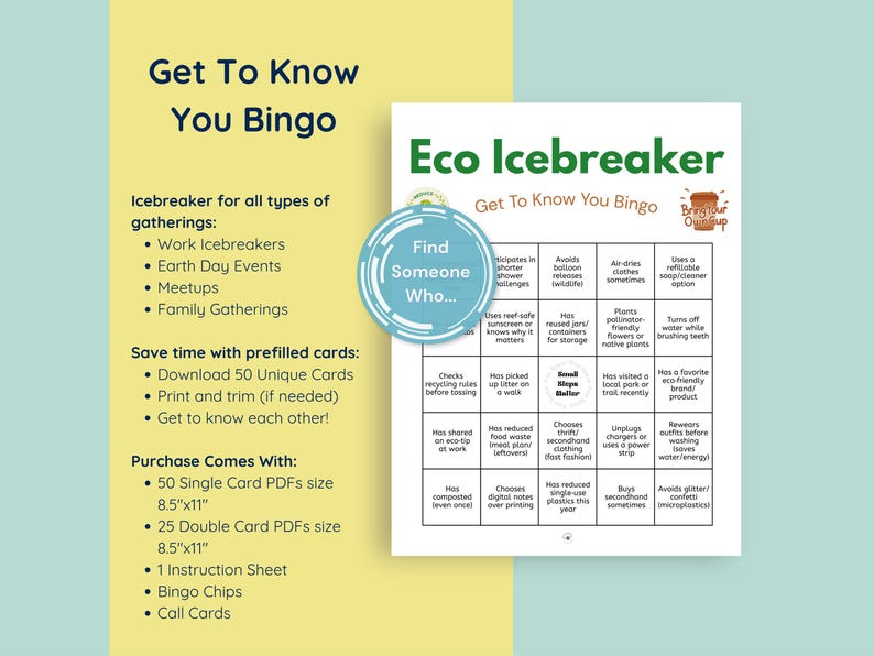 Eco Icebreaker Get to Know You Bingo| Printable Team Building Game ...
