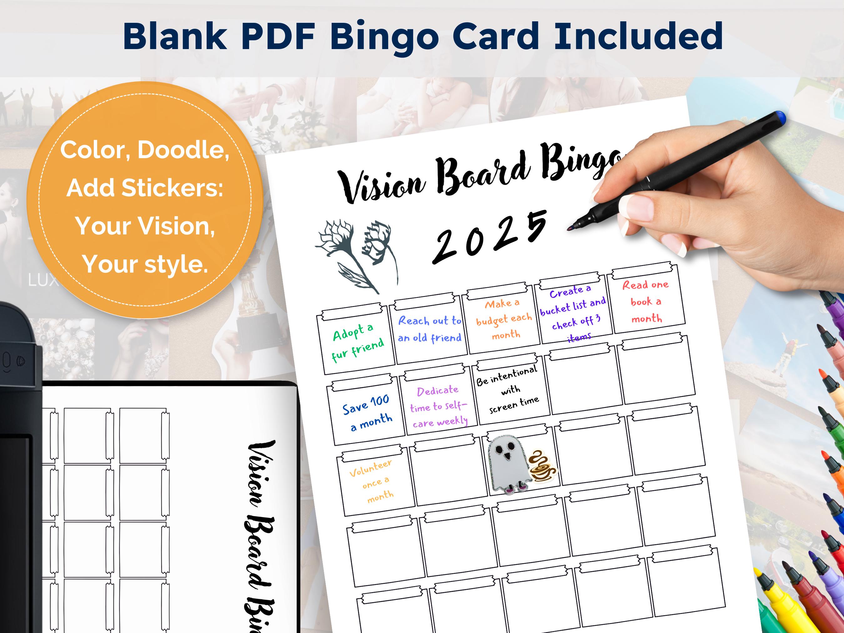 Editable Vision Board Bingo, Printable Manifest Bingo Card, New Year ...