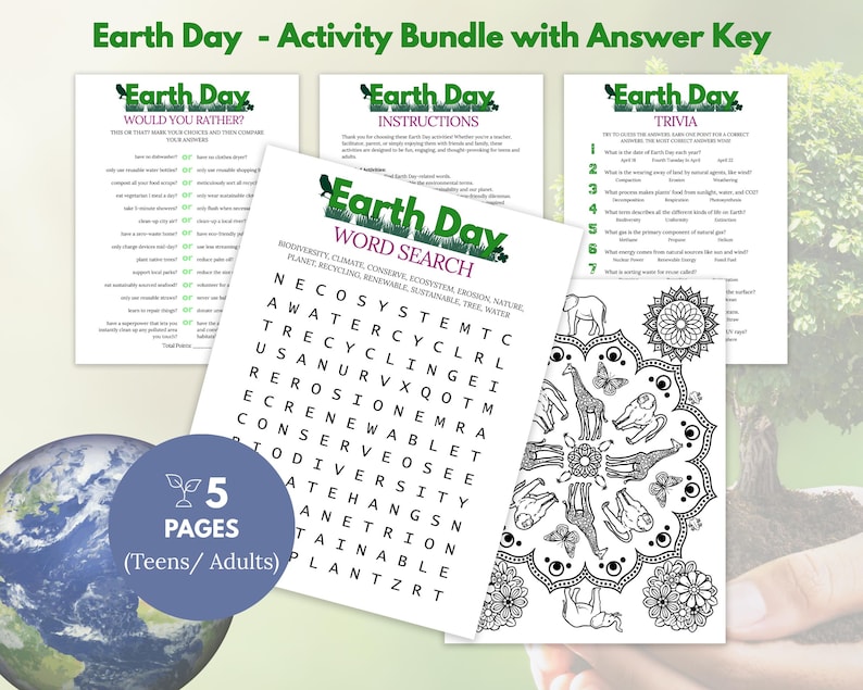 Earth Day Printable Activities for Teens and Adults | Engaging for ...