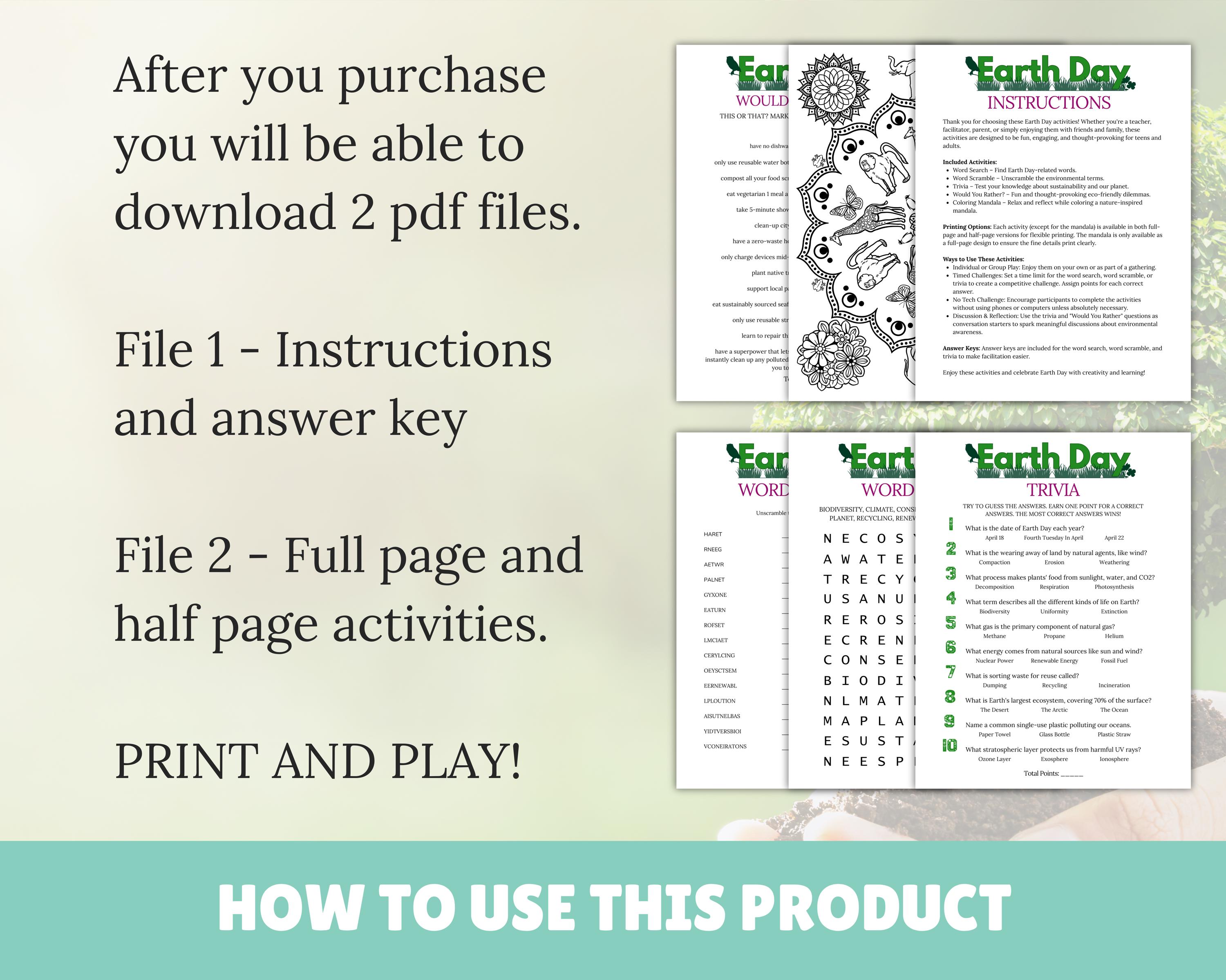 Earth Day Printable Activities for Teens and Adults | Engaging for ...