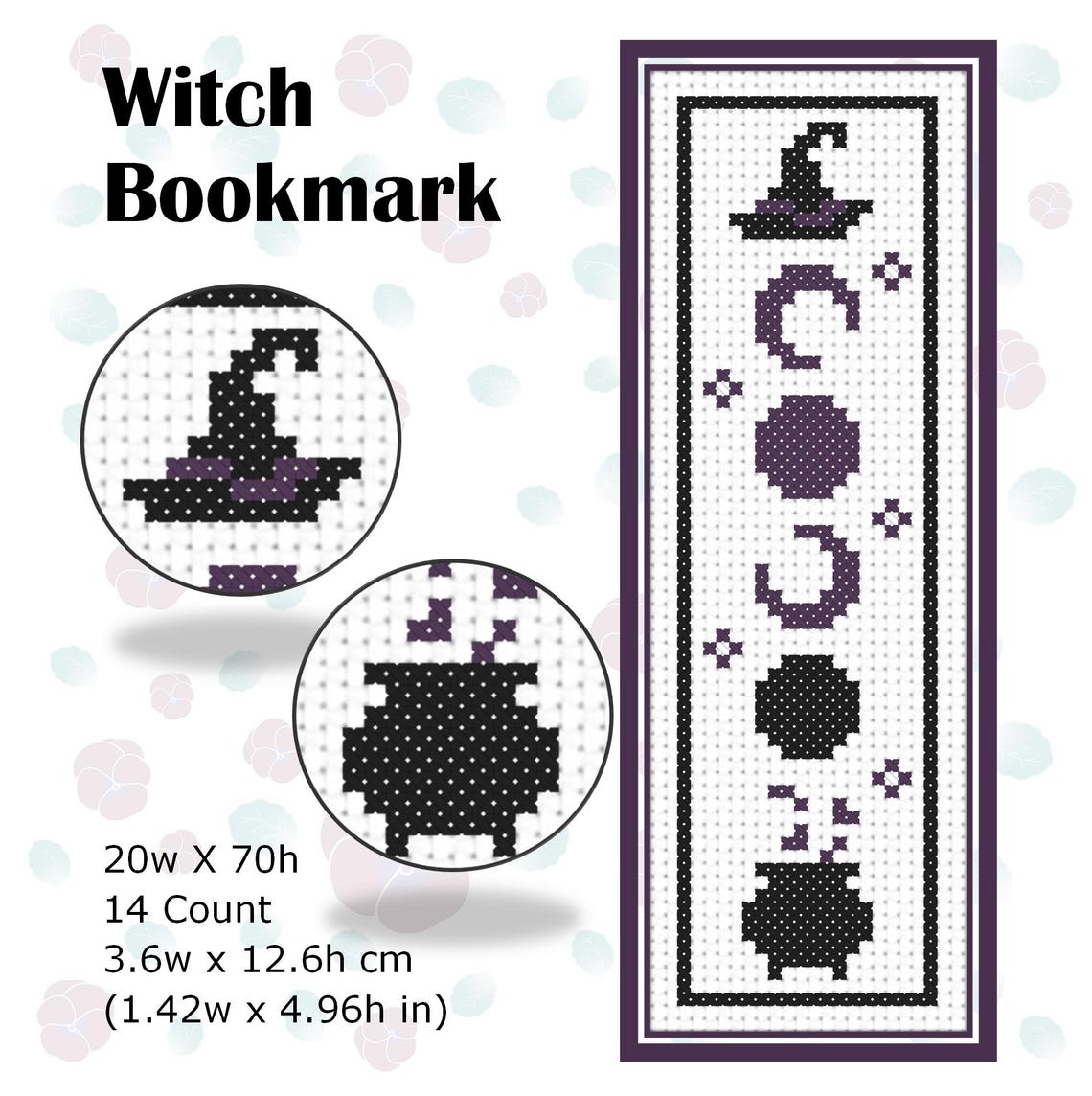Witch Bookmark Cross Stitch Pattern PDF – Triple Moon & Cauldron, Witch ...