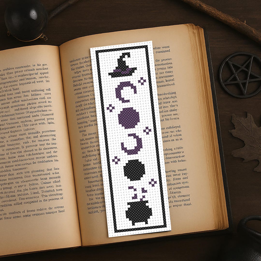 Witch Bookmark Cross Stitch Pattern PDF – Triple Moon & Cauldron, Witch ...