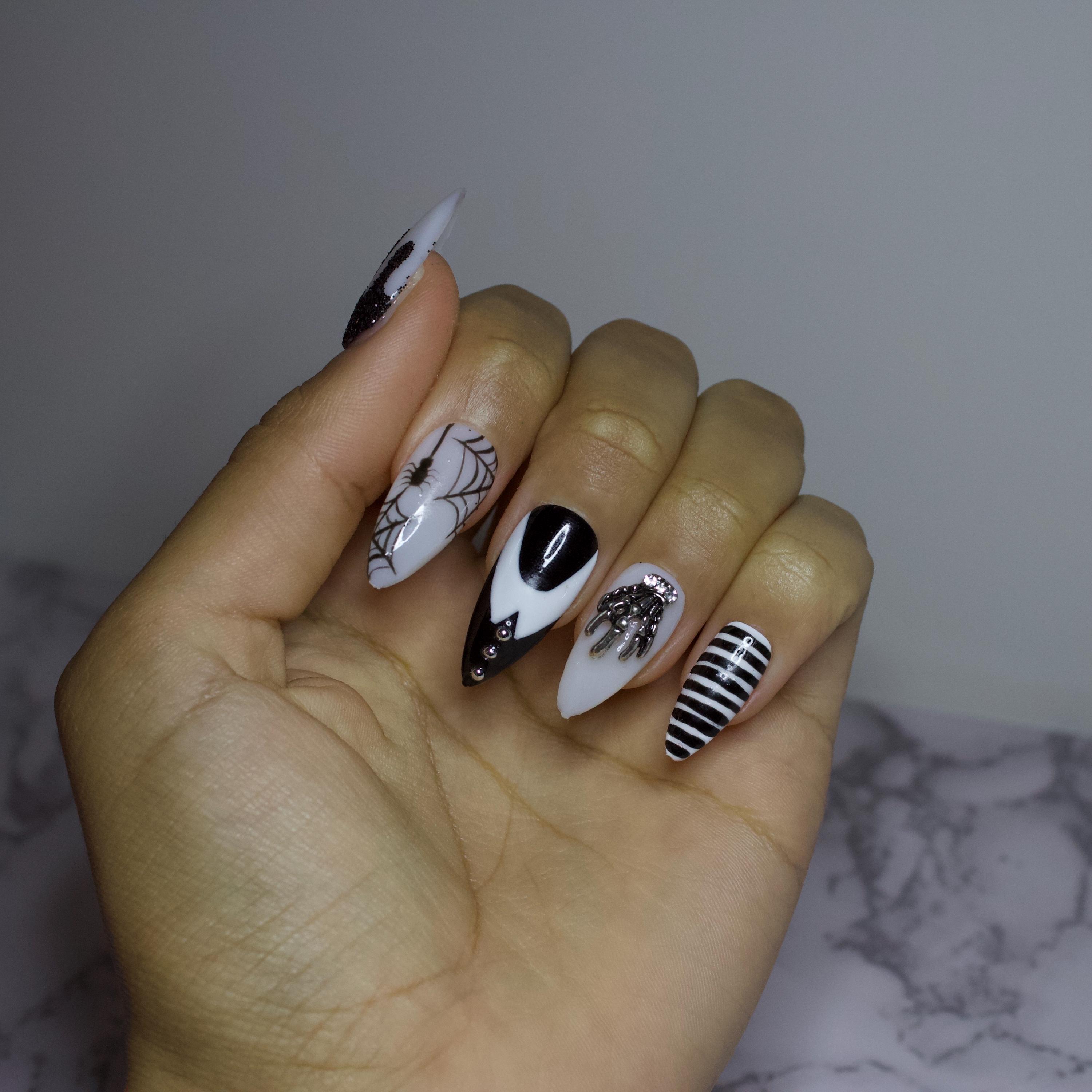 Wednesday Addams Press on Nails Halloween Nails Wednesday Nails - Etsy