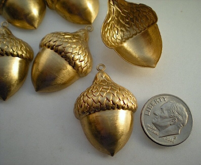 6 Large Brass Acorn Charms - Etsy